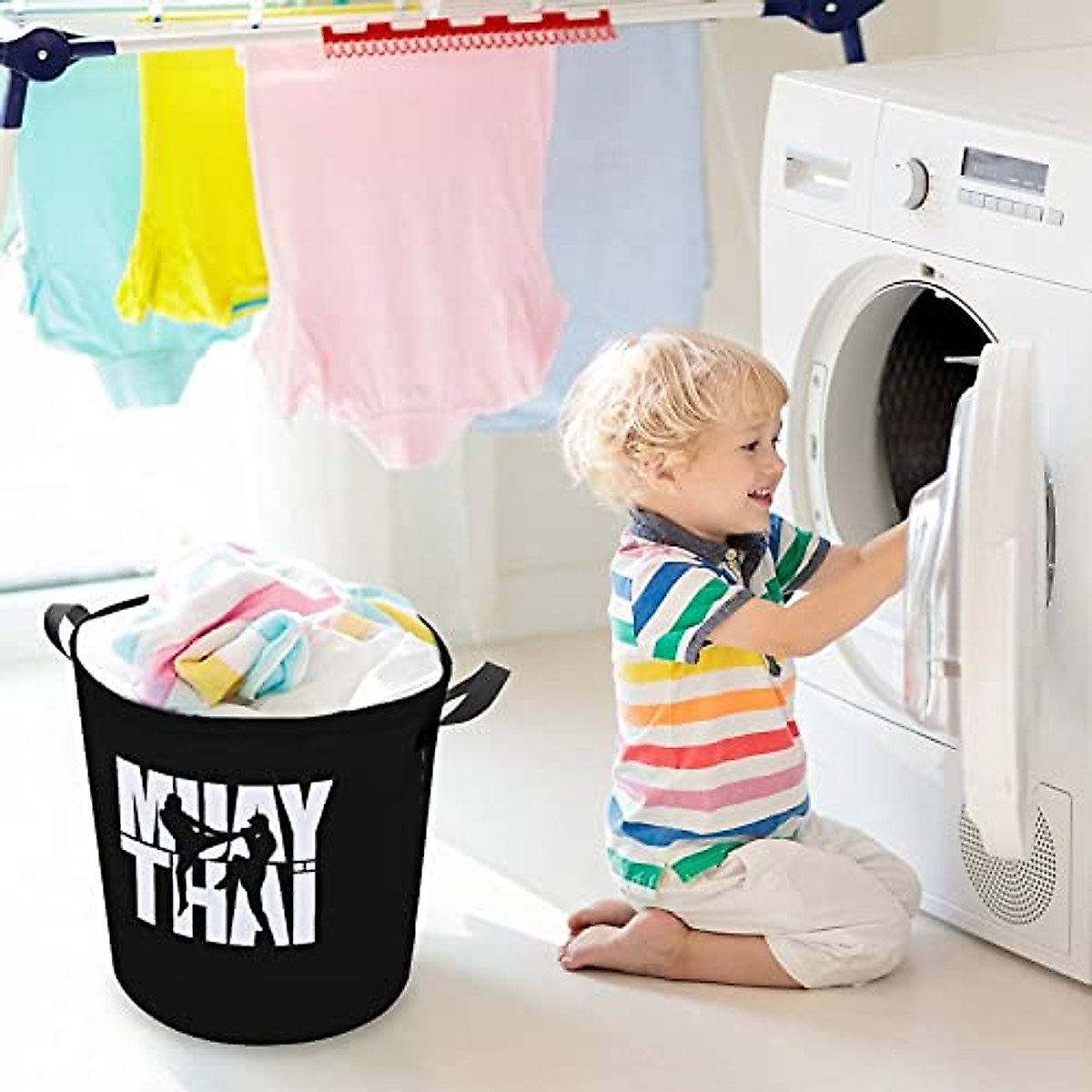 Muay Thai Large Laundry Basket Hamper Bag Washing with Handles for College Dorm Portable