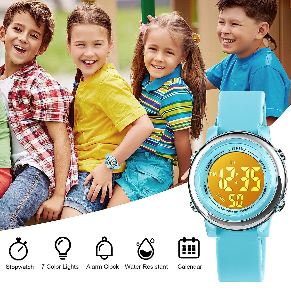 cofuo Kids Digital Sport Waterproof Watch for Girls Boys, Kid Sports Outdoor LED Electrical Watches with Luminous Alarm Stopwatch Child Wristwatch 3-12 Years