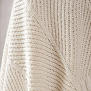 Amélie Home Herringbone Chenille Knit Throw Blanket, Textured Soft Warm Cable Knitted Throw Blankets, Farmhouse Rustic Cozy Knot Braided Crochet Blanket for Couch Bed, Ivory, 50"x 60"