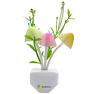 iBetterLife LED Smart Sensor 0.6W Color Changing Plug-in Night Lights for Kids Adults Cute Mushroom Bedroom Home Decor Light Wall Lamps