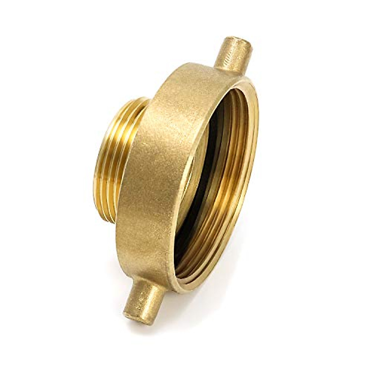 QWORK Brass Fire Hydrant Adapter, Hydrant to Garden Hose Adapter, 2-1/2" NST (NH) Female x 3/4" GHT Male, Fire Equipment Hose Adapter with Pin Plug, 1 Pack