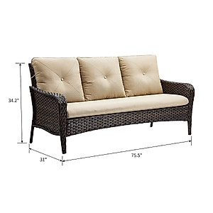 Rilyson Outdoor Patio Sofa, 3-Seat Patio Sectional PE Wicker Sofa, Outdoor Wicker Couch with Deep Seating and Cushions