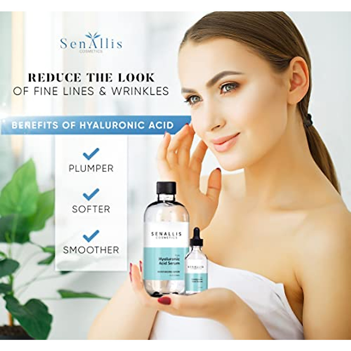 Hyaluronic Acid Serum 8 fl oz And 2 fl oz, Made From Pure Hyaluronic Acid, Anti Aging, Anti Wrinkle, Ultra-Hydrating Moisturizer That Reduces Dry Skin Manufactured In USA