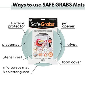 Safe Grabs: Multi-Purpose Silicone Original Microwave Mat as Seen on Shark Tank | Splatter Guard, Trivet, Hot Pad, Pot Holder, Minimize Mess (BPA Free, Heat Resistant, Dishwasher Safe), Set of 2, Mist