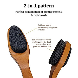 Pumice Stone for Feet & Foot Brush with Handle 2-in-1 Pedicure Scrubber for Shower - Double-Sided Pumice Foot File with Brush for Callus, Cracked Heels, Dead, and Dry Skin Removal