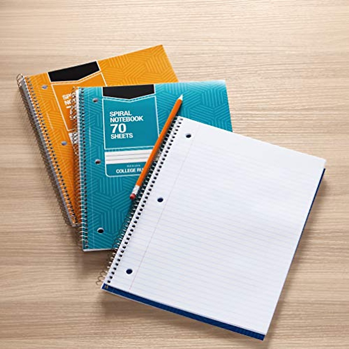 Amazon Basics College Ruled Wirebound Spiral Notebook, 70 Sheet - 5-Pack, Assorted Sunburst Pattern Colors