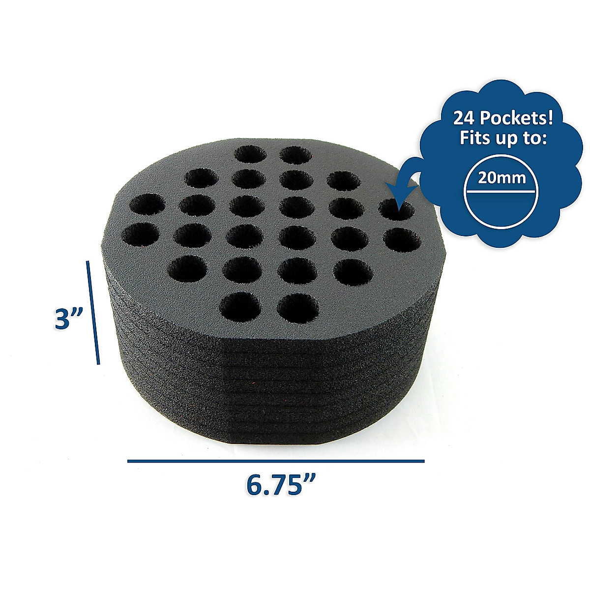 Polar Whale 2 Test Tube Racks Black Foam Round Shaped Holder Storage Organizer Stand Transport Holds 24 Tubes Fits up to 20mm Diameter