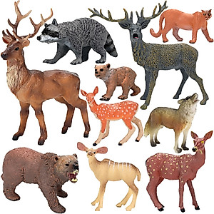 Forest Animals Figurines Toys, 10PCS Realistic Plastic Wild Woodland Animals Figures Playset, Cake Toppers Birthday Gift for Kids Children Toddlers