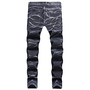 Men's Stylish Tied Dyed Jeans Ripped Stretch Printed Slim Fit Denim Pants Casual Straight Washed Distressed Jean (Purple,36)