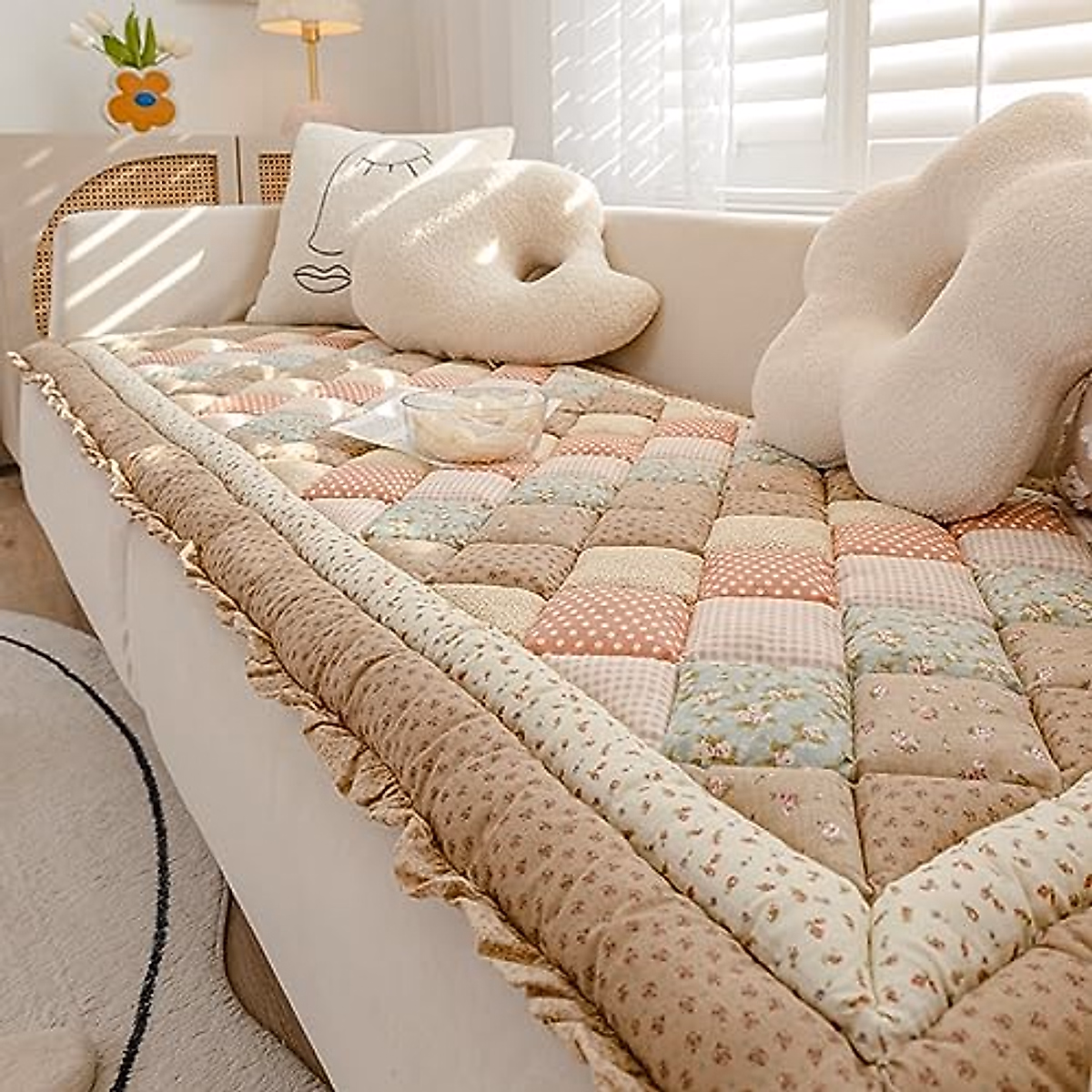 HOMEREFROM Large Plaid Square Pet Mat Bed Couch Cover for Dog, Funny Couch Cover for Sofa, Sofa Cover for Large Dogs, Dog Bed Cover Pet Blanke (27.55 * 70.86, Gray)