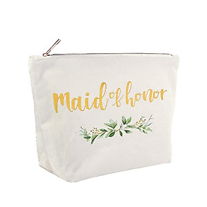 ELEGANTPARK Maid of Honor Bridesmaid Cosmetic Bag Travel Makeup Bag for Women Bridal Shower Gifts Wedding Party Pouch Zipper Canvas