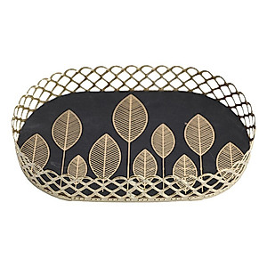Multi-Purpose Storage Tray Jewelry Store Basket Decorative Tray Photography Prop Makeup Tray for Dresser Home Accessories, Black Small Leaves