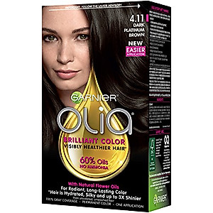 Garnier Olia Ammonia-Free Brilliant Color Oil-Rich Permanent Hair Color, 4.11 Dark Platinum Brown (Pack of 1) Brown Hair Dye (Packaging May Vary)