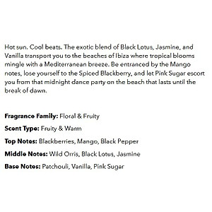 Blossom Unisex Eau De Parfum, Cruelty Free & Vegan Fragrance, Plant-based Perfume Spray with Real Flowers, Made in USA, 1.7oz, (Black Lotus, Jasmine, Vanilla, Mango, Spiced Blackberry), Ibiza Nights