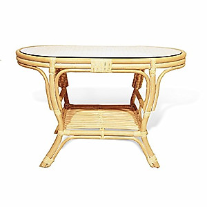 Malibu Lounge Set of 4: 2 Natural Rattan Wicker Chairs, Loveseat with Cream Cushions and Coffee Table w/Glass Handmade, White Wash