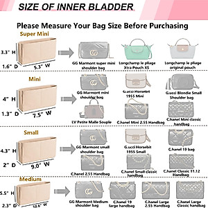 Felt Small Purse Organizer Insert for GG Marmont Insert Matelasse Shoulder Bag/MK Jet Set Charm Small Handbag Organizer Liner/CC Classic Pouch/Horsebit 1955 Inner Bag and More(Beige,Small)