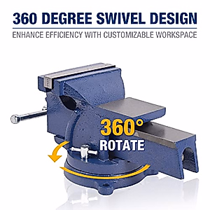 LFGUD 6" Bench Vise, 6" Jaw Width 6.5" Jaw Opening 360° Swivel Base Clamp Table Vise Heavy Duty Bench Vise for Woodworking, Cutting Conduit, Drilling, Metalworking, Home Workshop Use and DIY Jobs
