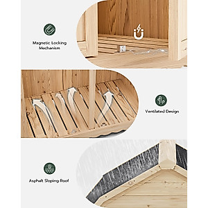 Oarlike Wooden Outdoor Storage Cabinet, 71" Weatherproof Garden Shed with Shelves, Waterproof Roof, Tool Storage for Patio/Backyard/Lawn/Pool (Natural Wood)