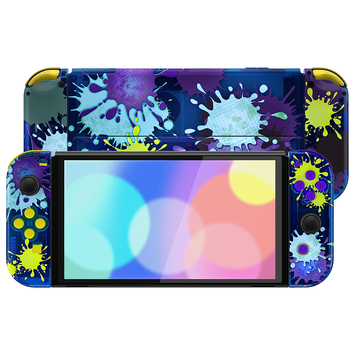 eXtremeRate DIY Full Set Shell Buttons for Nintendo Switch OLED, Replacement Console Back Plate & Kickstand, Custom Case Housing for Nintendo Switch OLED JoyCon Handheld Controller - Splattering Paint