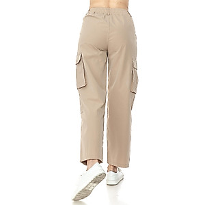 Leggings Depot High Waisted Women’s Straight Wide Leg Trousers w/Pockets, Baggy Cargo Pants, Khaki-Large