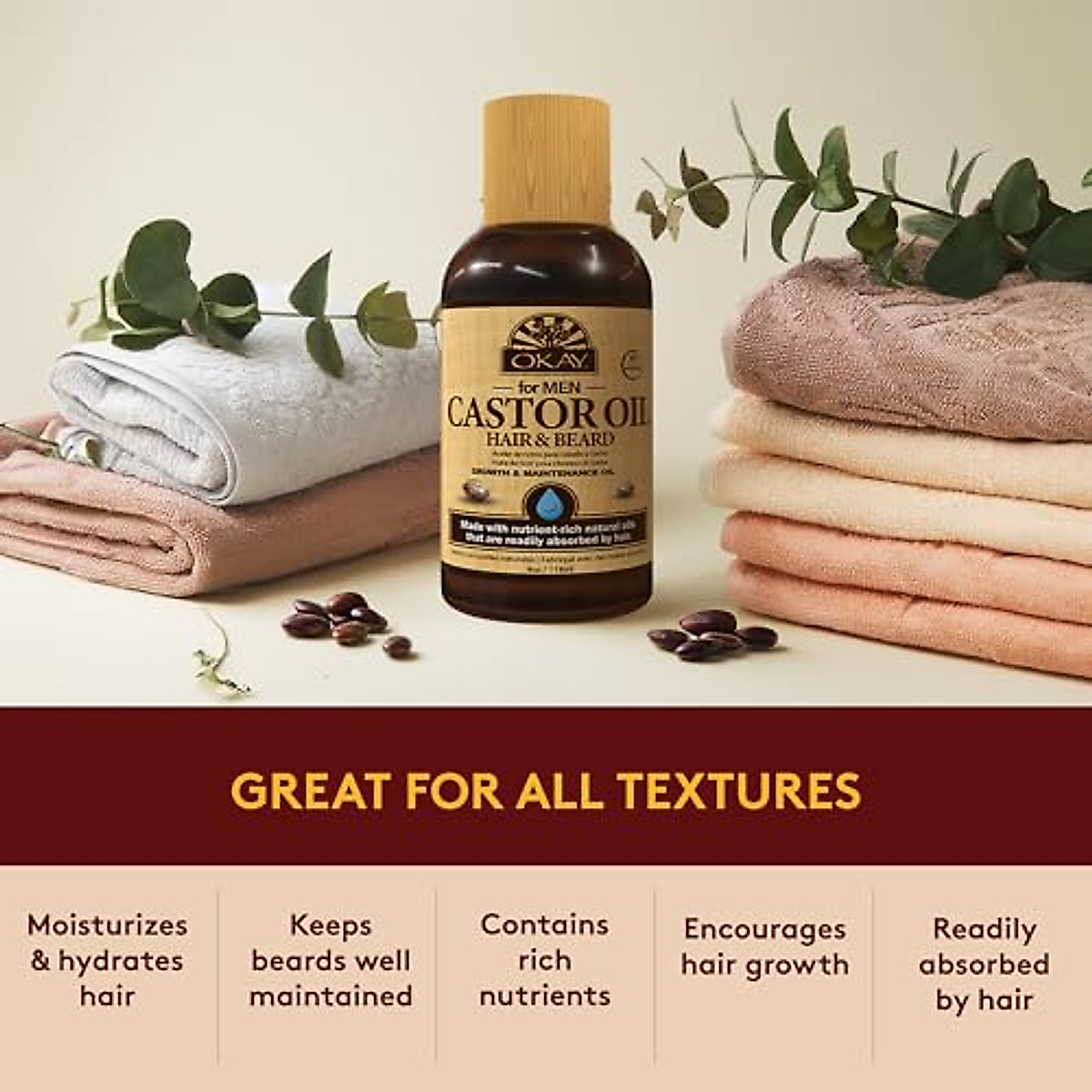 OKAY-MEN Castor Oil Beard and Hair Growth Oil Light-weight 4oz