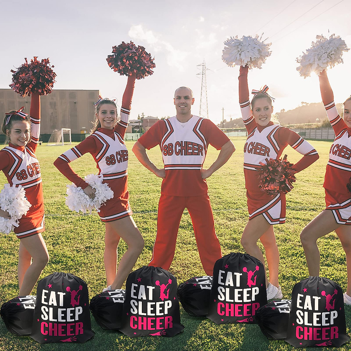 Eccliy 10 Pcs Cheerleaders Drawstring Backpack Bulk Cheer Drawstring Gym Bags Eat Sleep Cheer Gift Bags for Youth Sport Team(Popular Pattern)