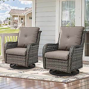 Belord Outdoor Swivel Rcoker Patio Chairs - Outdoor Swivel Patio Chairs Set of 2 Wicker Chair Patio Furniture Sets with Covered Cushion for Porch Deck Balcony Garden, Gray