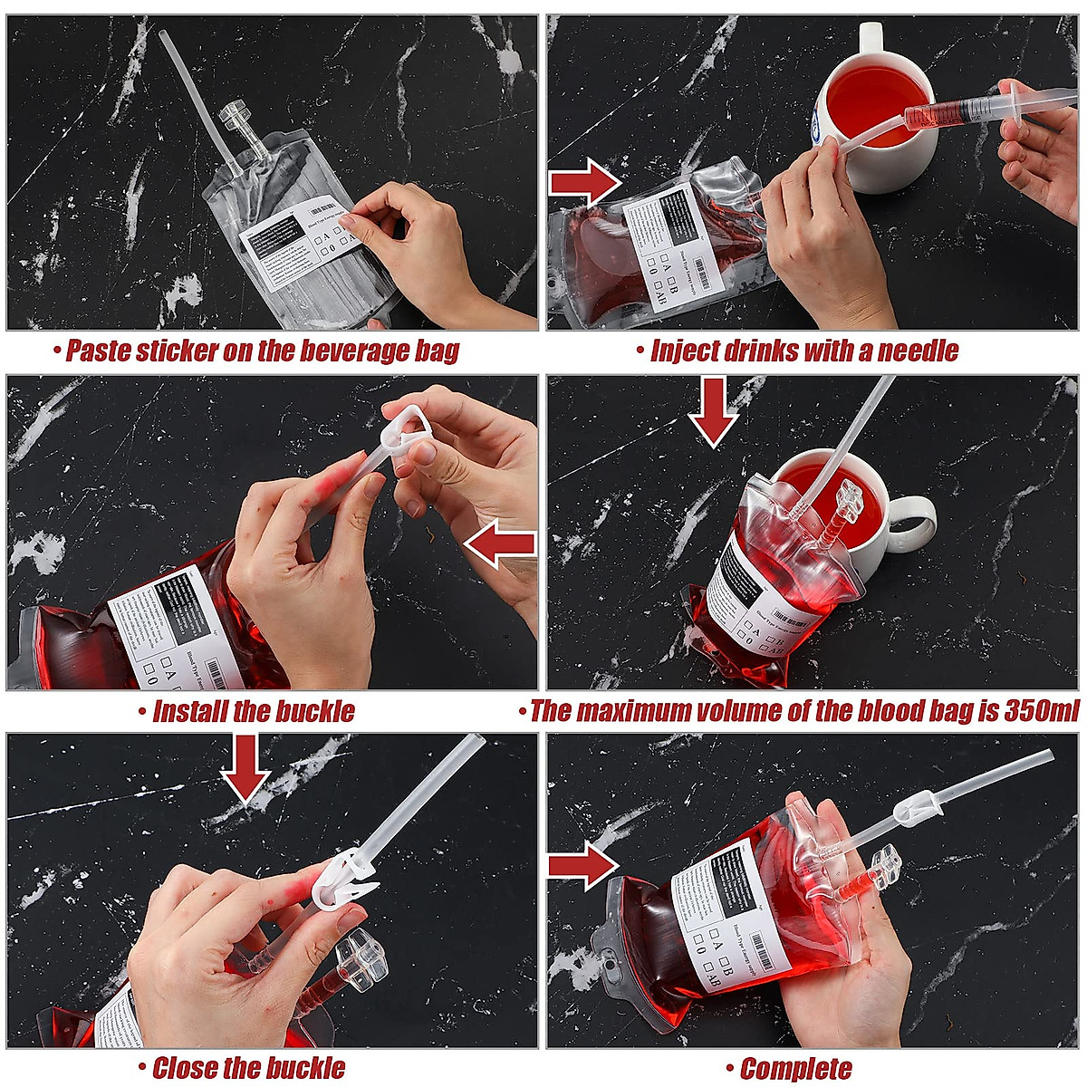 20 Packs Halloween Blood Bags with 20 Pcs Syringe for Drinks Set Blood Pouches Containers Halloween Party Cups IV Bags Drink Pouch Dispenser Party Decorations for Vampire Zombie Theme Party Favors