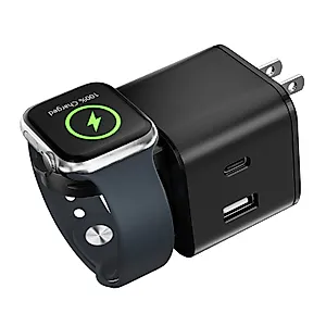 BeaSaf 36W for Apple Charging Block with Built-in Watch Charger, Foldable PD Fast Charger Block for iPhone, Dual Ports Wall Charger, Compatible with Apple Watch iPhone AirPods