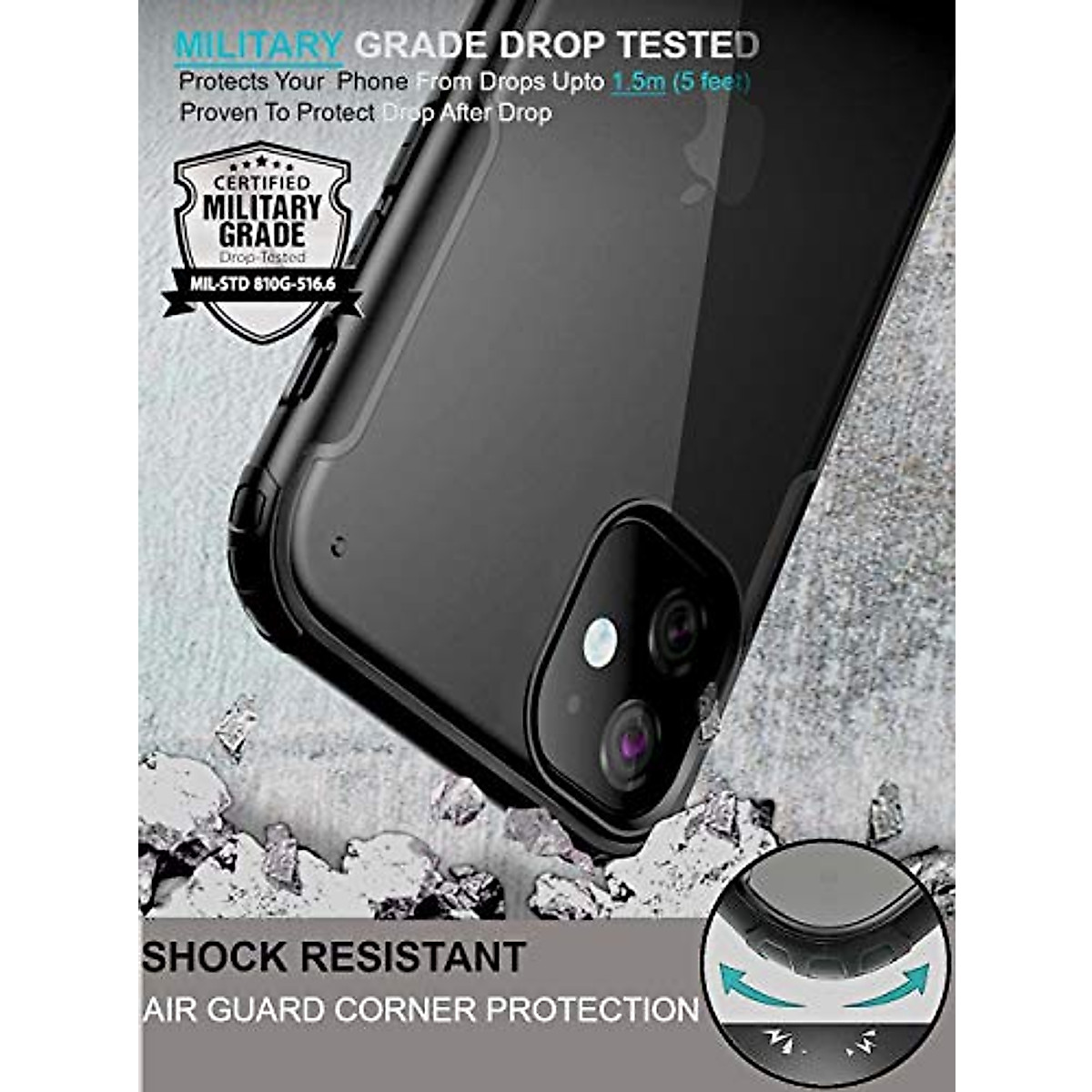 ZILLKO Compatible with iPhone 11 Case - Military Grade Drop Protection - Shockproof Phone Armor - Scratch Resistant - Lightweight - Slim Protective - Hybrid Case Designed for iPhone 11 6.1" - Black