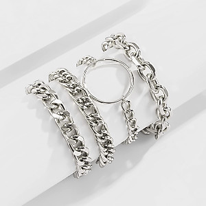 Asphire Punk Cuban Link Chain Bracelets Set 4pcs Stacking Chunky Diamond-Cut Chain Bangle Boho Wristband for Women and Girls (Silver)