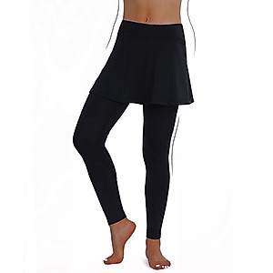 ANIVIVO Women Skirted Yoga Leggings,Tennis Leggings with Skirts&Full Length Golf Tight Running Skirted Leggings,Tennis Clothings(Black,XL)