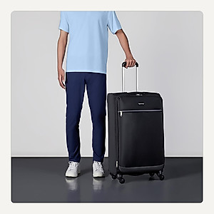 Amazon Basics Luggage, 30" Large Checked Softside Suitcase With Wheels, With Four 360-Degree Multi-directional Spinner Wheels, Expandable Space, Zippered Pocket and Straps, Telescopic Handle, Black
