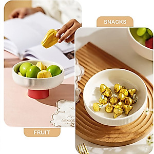 BETYMAO Ceramic Footed Bowl Round Pedestal Bowl Decorative Fruit Dish Holder Dessert Display Stand for Kitchen Counter Centerpiece Table Decor Serving Fruit Tray Silver S