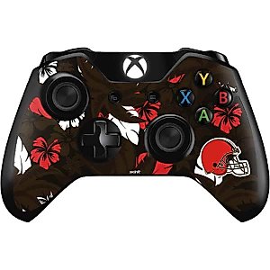 Skinit Decal Gaming Skin Compatible with Xbox One Controller - Officially Licensed NFL Cleveland Browns Tropical Print Design