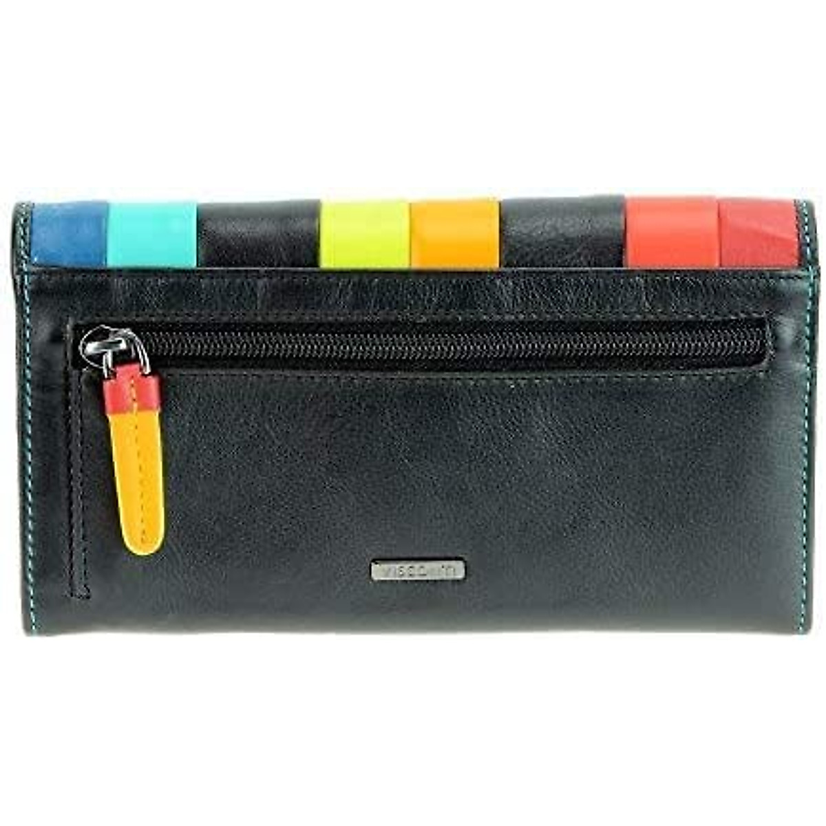 Visconti STR4 Women's Secure RFID Blocking Large Leather Trifold Clutch Wallet Purse - Black Multi