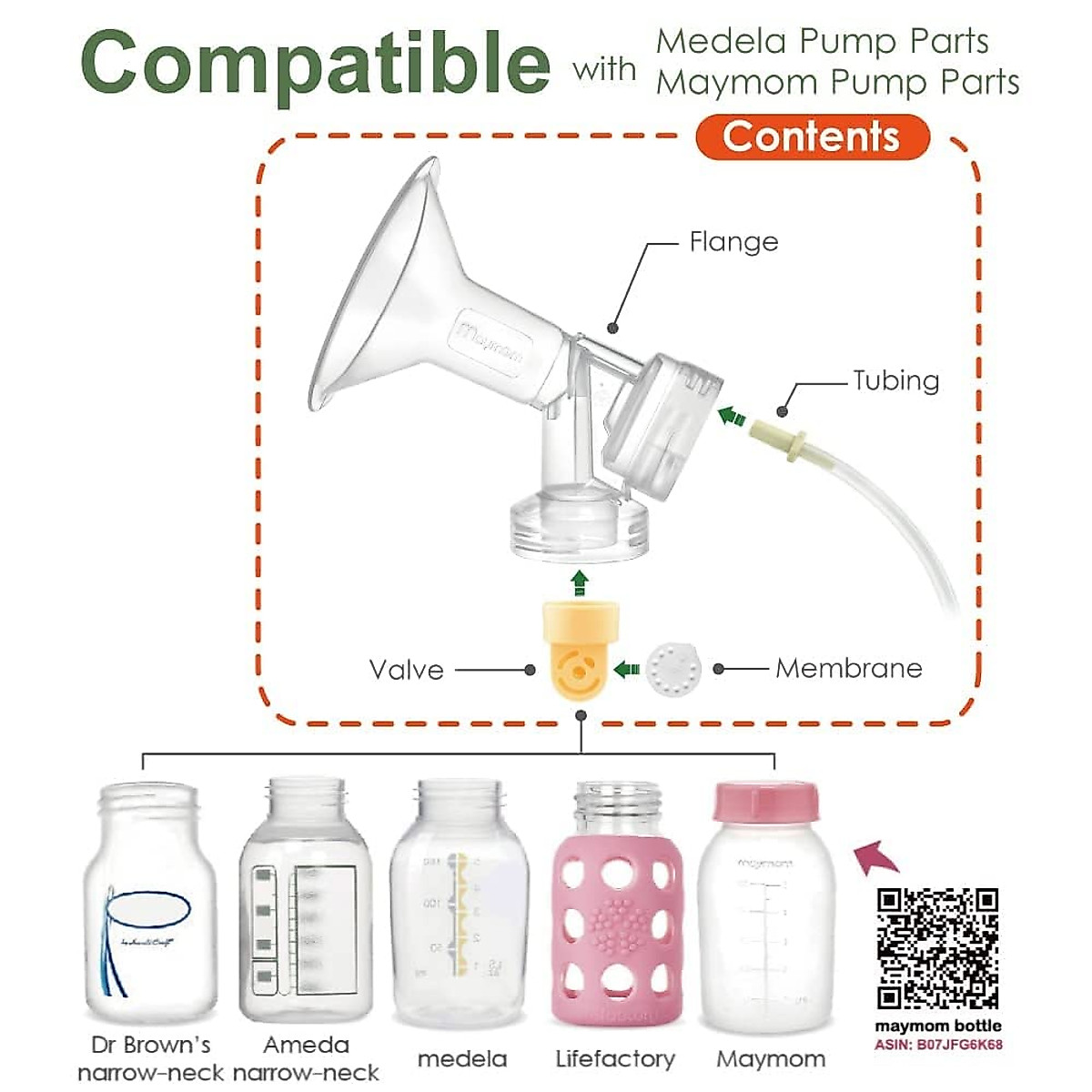 Maymom Breast Pump Kit Compatible with Medela Pump in Style Advanced Breast Pumps;2 Breastshields (one-piece, 25mm), 4 Valve, 6 Membrane, & 2 Pump-in-Style Tubing Can Replace Medela Pumpin Style Valve