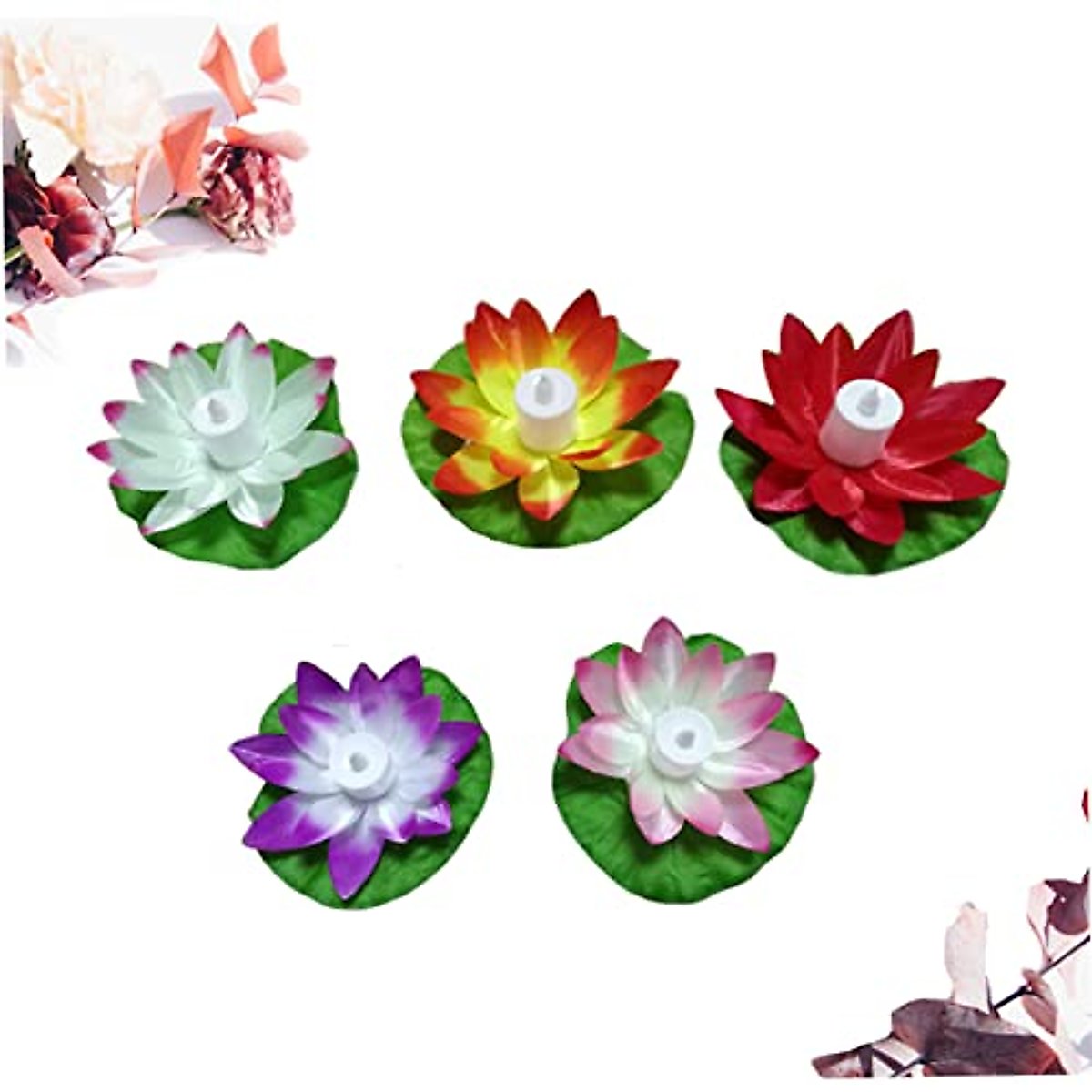 SEWACC 5pcs Artificiales para Floating Lily Light Pool Floating Flower LED Floating Candle Light Water Float Lantern Water Lily Floating Pool Decorations Lantern Lotus