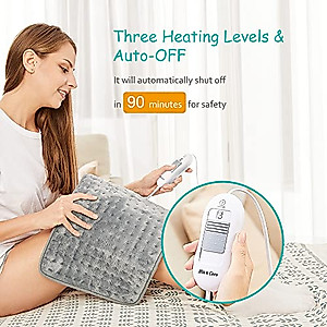 XL Electric Heating Pad for Back Pain Relief with Auto Shut Off in 90 min, 3 Heat Level Settings, 100% Soft Comfortable Polyester XL Extra Large King Size 12" x 24"