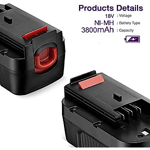 2 Pack 3.8Ah 18 Volt HPB18 Replacement Battery Compatible with Black and Decker 18V HPB18 HPB18-OPE 244760-00 A1718 FS18FL FSB18 Firestorm Black and Decker 18 Volt Battery