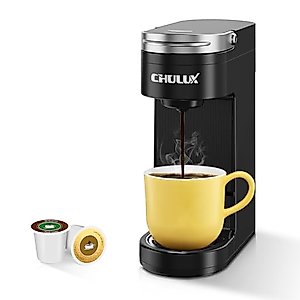 CHULUX Single Serve Coffee Maker for K-Cup Pods & Ground Coffee, 2-in-1 Slim One Cup Coffee Machine with 5 to 12oz Brew in Minutes, Fits 7.3" Travel Mugs