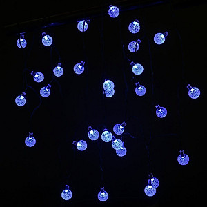WONFAST Solar String Lights, 20ft 30 LED Crystal Ball Solar Powered Outdoor Globe Fairy String Lights for Homes,Christmas,Gardens,Wedding,Party Decoration (Blue)