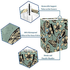 Butterfly Green Laundry Basket Collapsible Storage bin with Handles for Hamper,Kids Room,Toy Storage