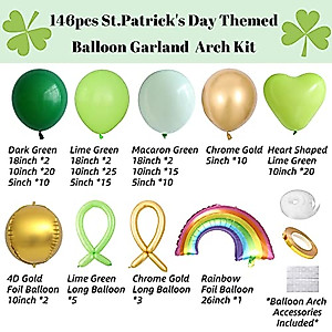 Enanal St.Patrick’s Day Balloon Garland Arch Kit, 146pcs Green Balloons with Clover Rainbow 4D Gold Foil Balloons for St.Patrick Day Party Birthday Baby Shower Decorations (St. Patrick's Day)