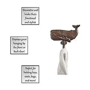 47th & Main Coastal Cast Iron Wall Hook, 5.5" L x 6.29" H, Brown Whale