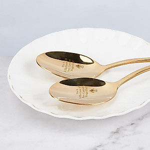 GLOBLELAND 2Pcs To A Lifetime of Ice Cream Together Spoon with Gift Box Golden Engraved Stainless Steel Table Spoons for Friends Families Festival Christmas Birthday Wedding,7.2''