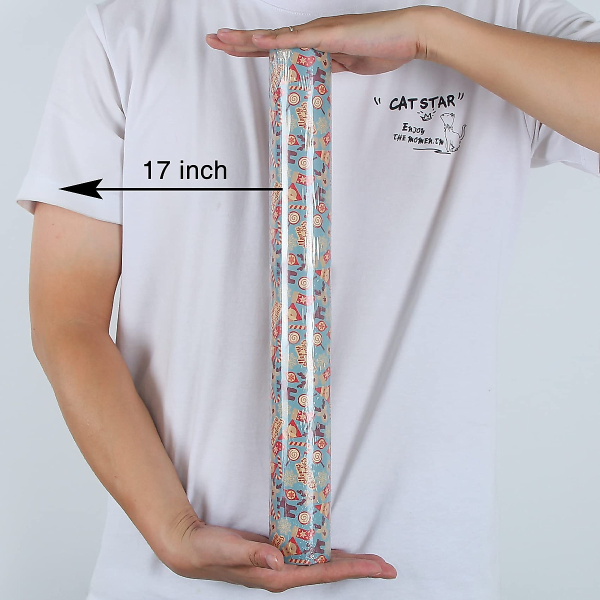 Aimyoo Kraft Christmas Wrapping Paper Jumbo Roll, Santa Stockings Candy Canes Deer Letters Design, Kids Xmas Gift Wrap Paper 17 in x 32 ft