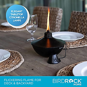 BIRDROCK HOME Tahitian Tabletop Citronella Lamp Torches - Easy Refill Metal Lanterns with Flickering Flame for Decorative Backyard, Deck & Outdoor Patio Lighting - Refillable Design - Black, Pack of 2