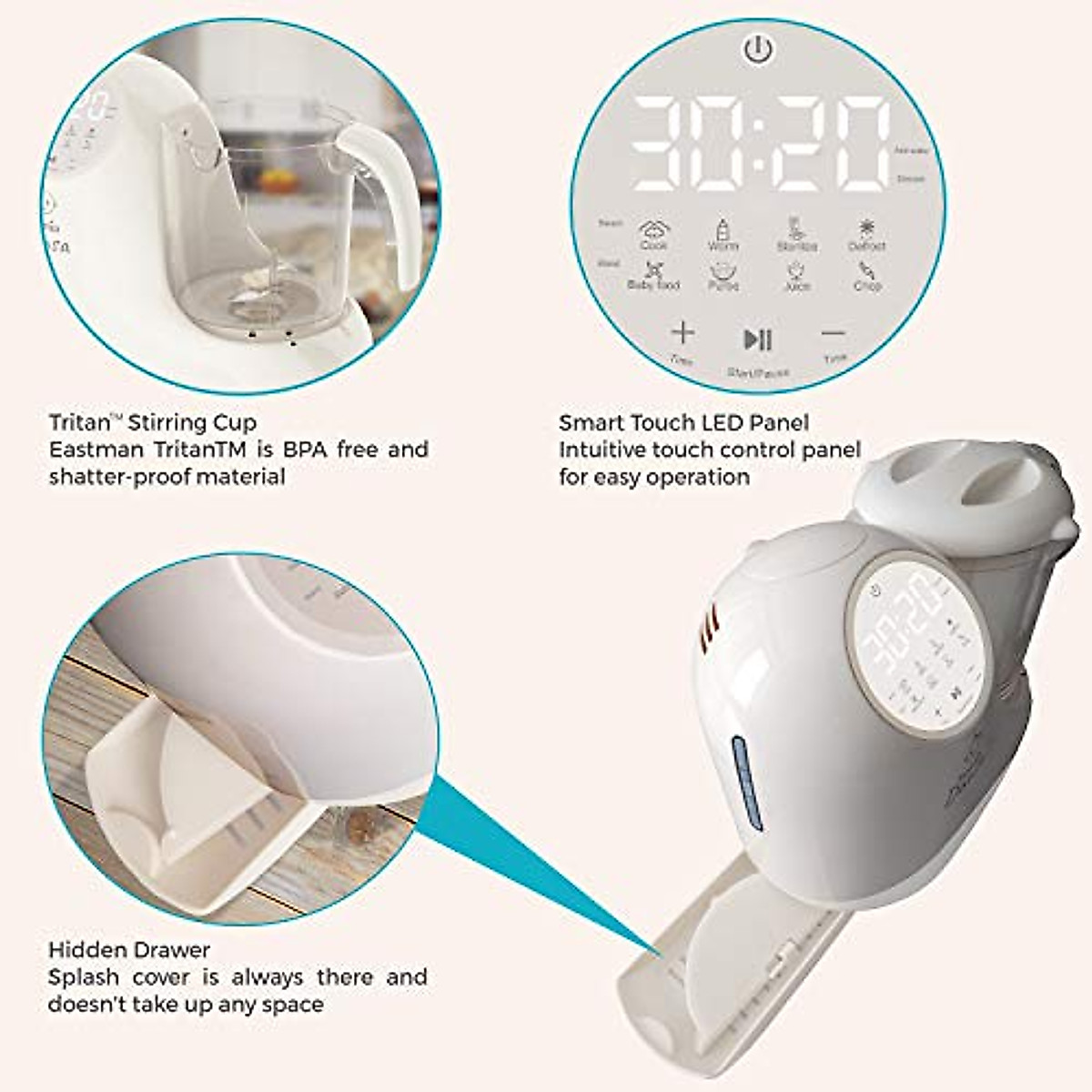 Baby Food Maker Chopper Grinder - Mills and Steamer 8 in 1 Processor for Toddlers - Steam, Blend, Chop, Disinfect, Clean, 20 Oz Tritan Stirring Cup, Touch Control Panel, Auto Shut-Off, 110V Only