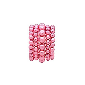 BA UNIQUE FASHION Women's Simulated Pearl Stretch Bracelet 5 PCS Set (Watermelon Pink)